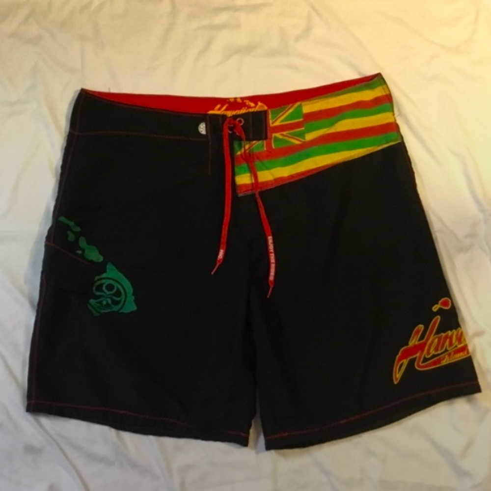 Hic Hawaiian Island Creations Swim Trunks Mens 46 Bla… - Gem